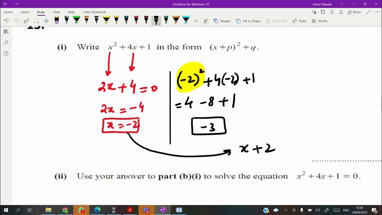 Completing the square form past papers IGCSE 0580 - YouTube