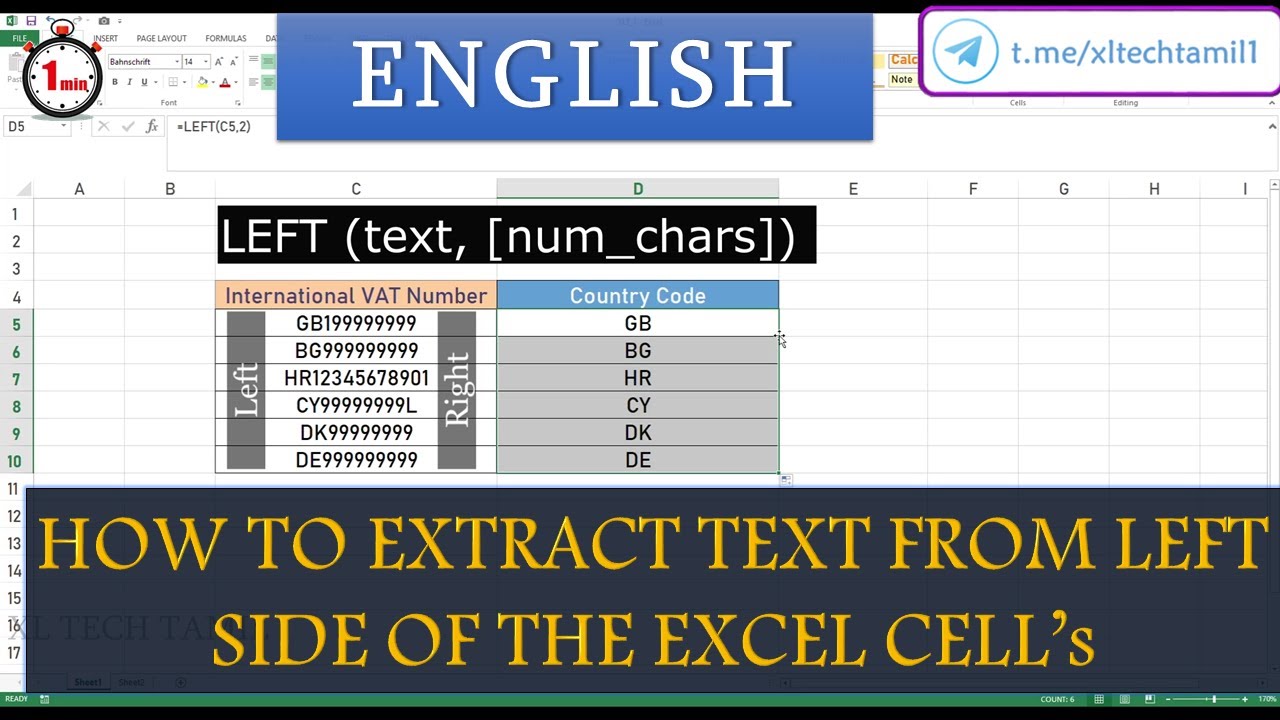 HOW TO EXTRACT TEXT FROM LEFT SIDE OF THE EXCEL CELLS Excel LEFT Function XL TECH ENGLISH HOW TO EXTRACT TEXT FROM LEFT SIDE OF THE EXCEL CELLS Excel LEFT Function XL TECH ENGLISH