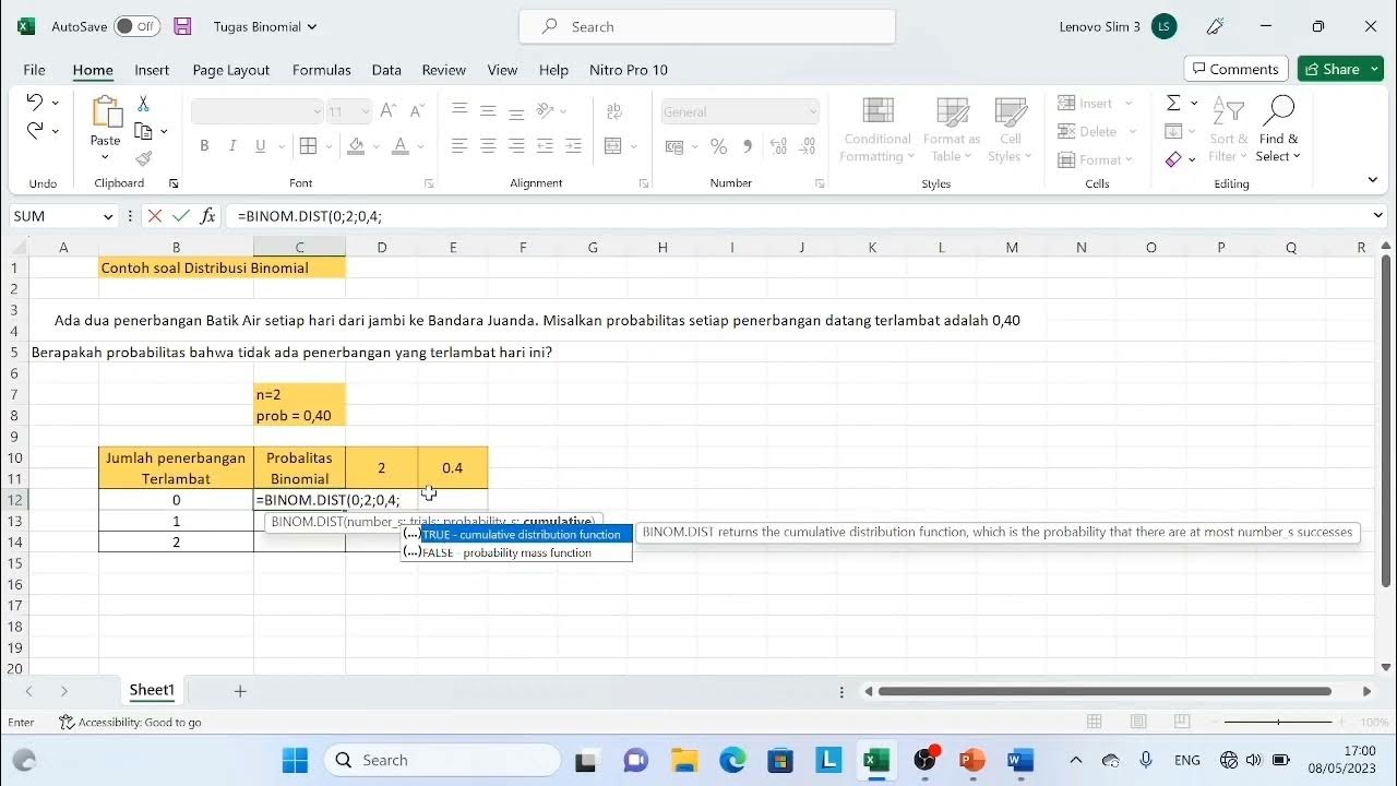 Contoh Soal : Distribusi Binomial Menggunakan Microsoft Excel. Mk Statistika & Probabilitas ...