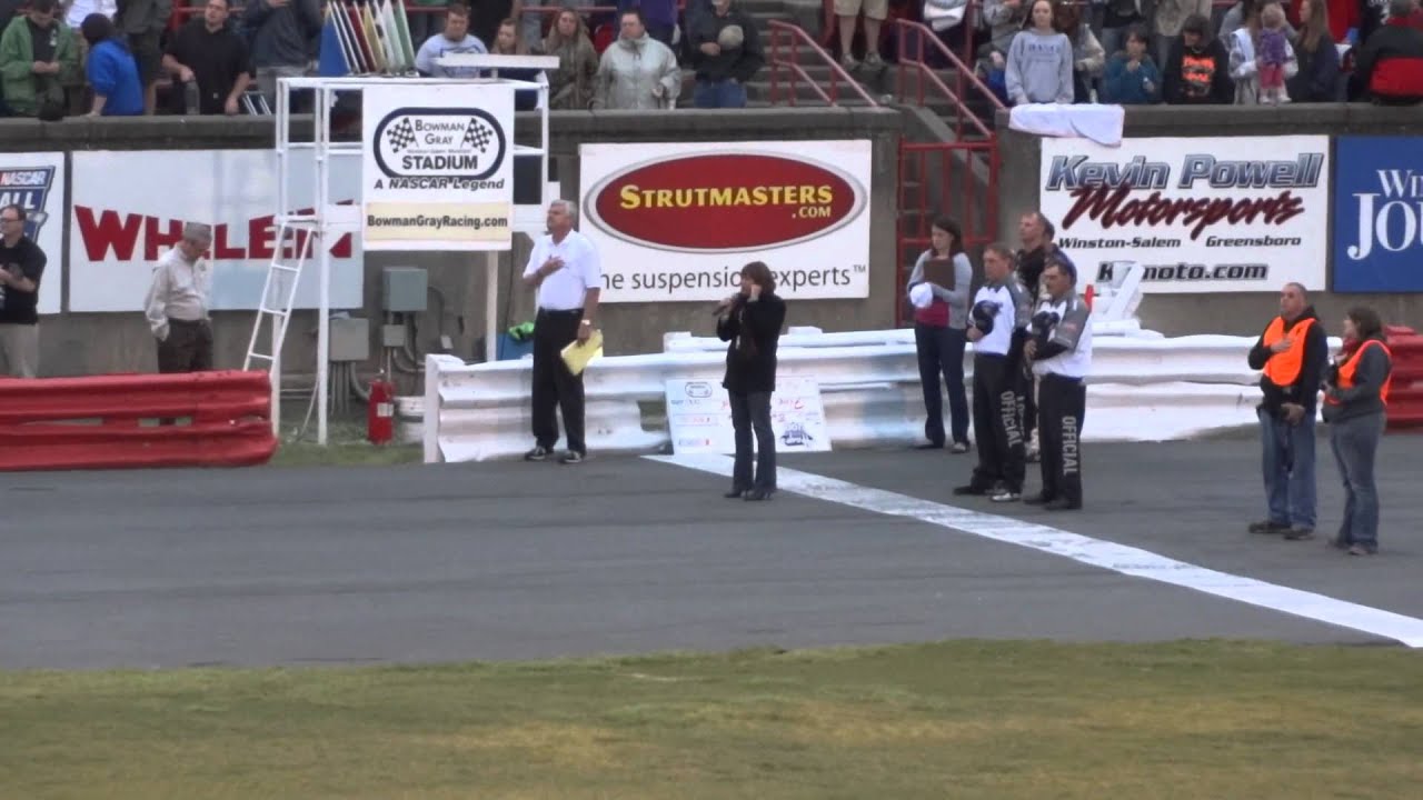 04-28-12 Bowman Gray Stadium (NC) National Anthem - Sung by Caron Myers ...