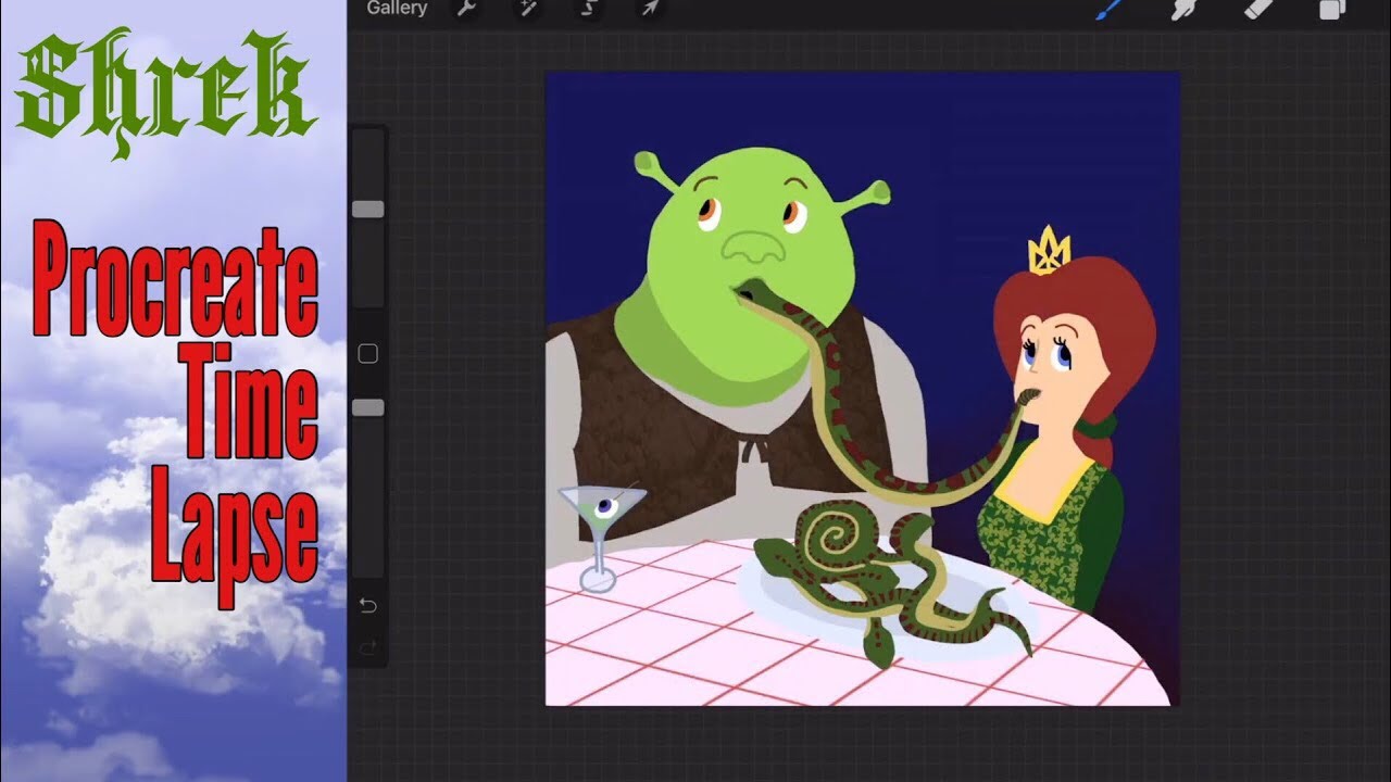 Shrek and Fiona Art of Lady and the Tramp Spaghetti Scene Speed Drawing ...