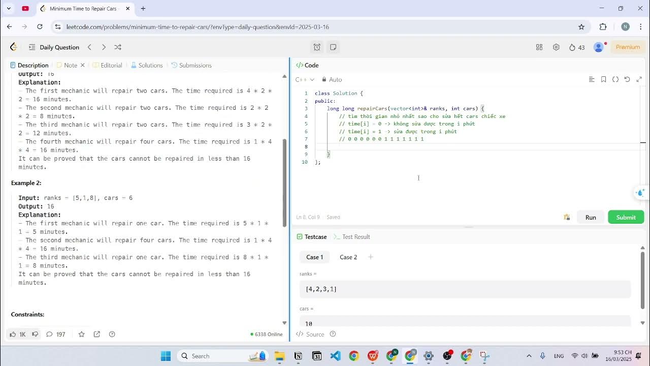Chinh Phục LeetCode – Day 44: (Binary Search + đếm phân phối) Thời gian sửa xe tối ưu. - YouTube