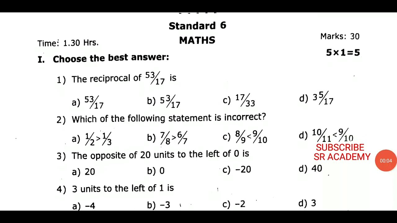 6th standard maths 3rd midterm test 2023 original question paper ...