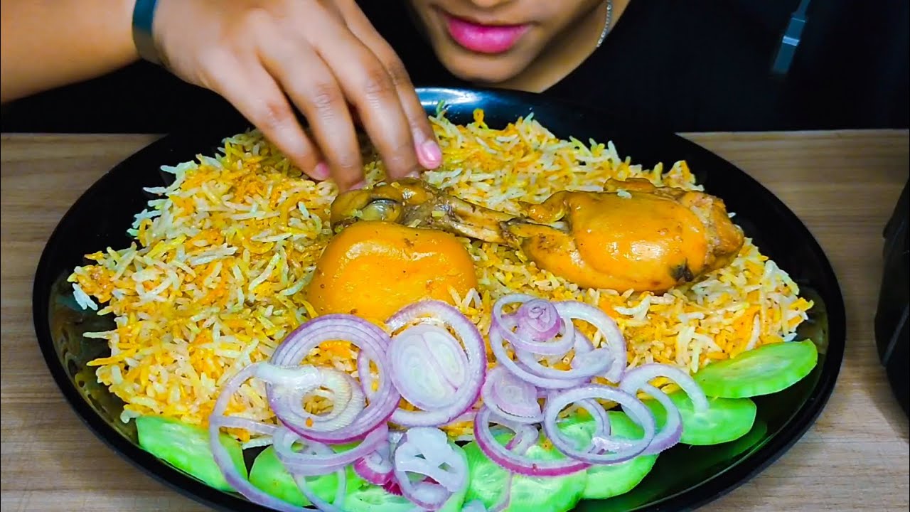 ASMR EATING CHICKEN BIRYANI WITH SALADS | Mukbang | Spicy SR - YouTube