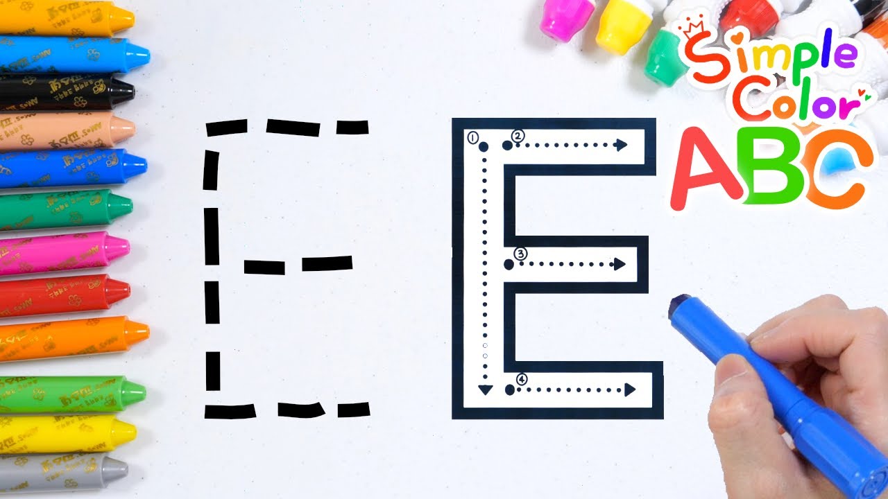 Learn the alphabet E by writing and coloring with green and pink ...