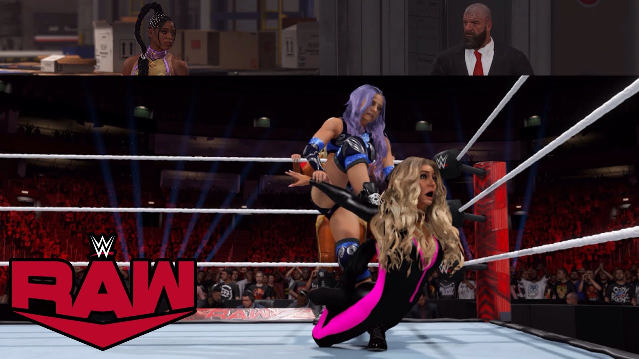 WWE 2K24 RAW | Bianca & HHH discuss Backlash & Trish & Zoey vs LeRae & Lyons - YouTube