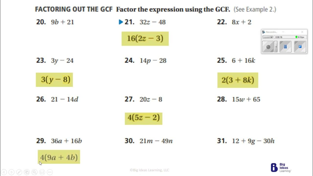 home work video for lesson 8 2; multiplying and factoring expressions ...