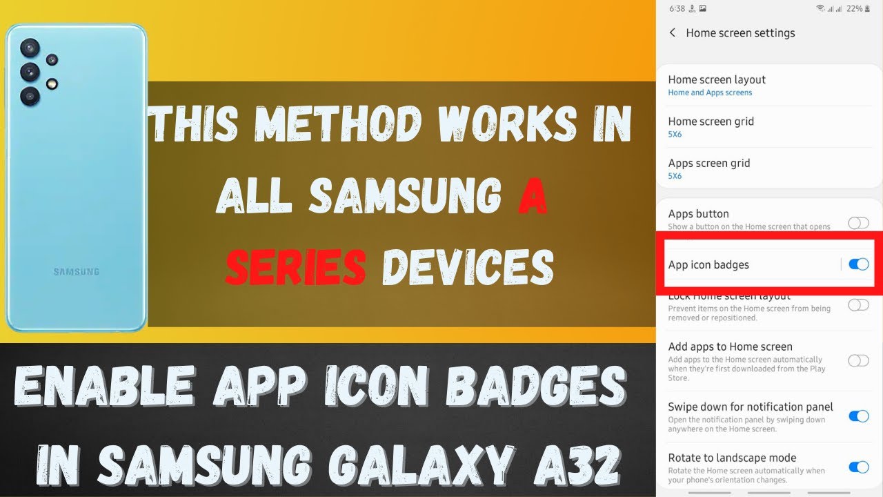 How to Enable App Icon Badges in Samsung Galaxy A32 | Any Samsung ...