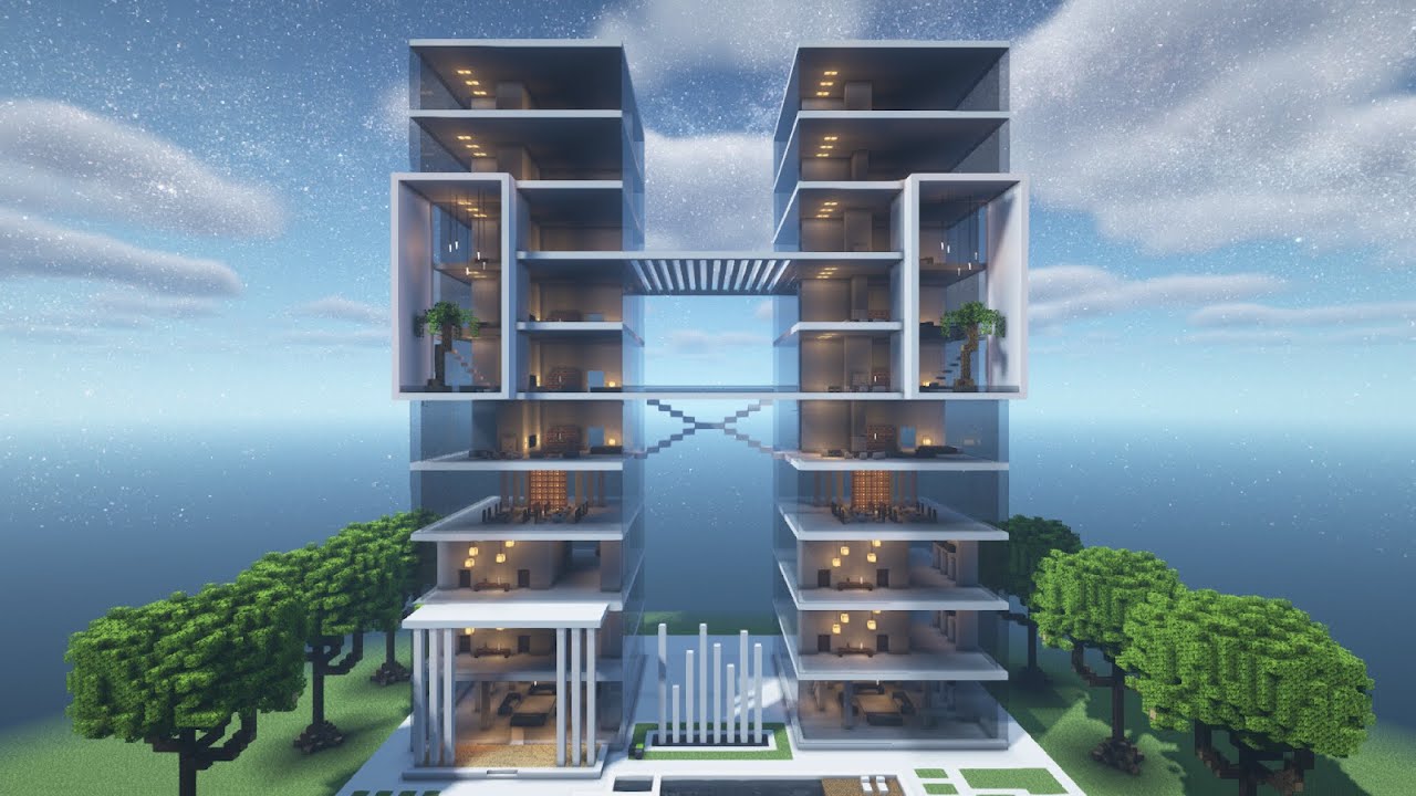 Minecraft tutorial: How to build a modern hotel in Minecraft #2 - YouTube