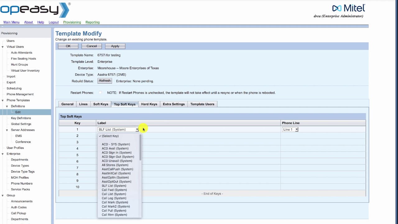 Mitel OpEasy v. 10: How to Add a BLF Softkey - YouTube