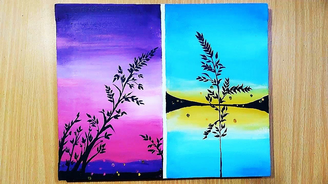 Sunset Painting | Day And Night Painting | Night Sky | Quick | Simple ...