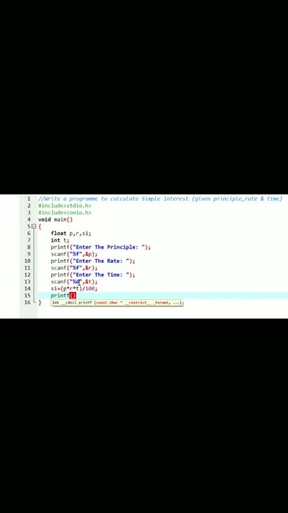 To Calculate Simple Interest In C Programming C Language Shorts