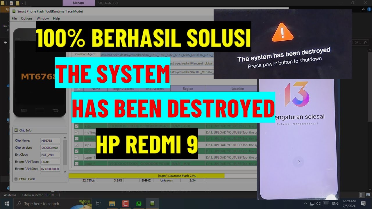 100% BERHASIL MENGATASI THE SYSTEM HAS BEEN DESTROYED PADA HP REDMI 9 ...