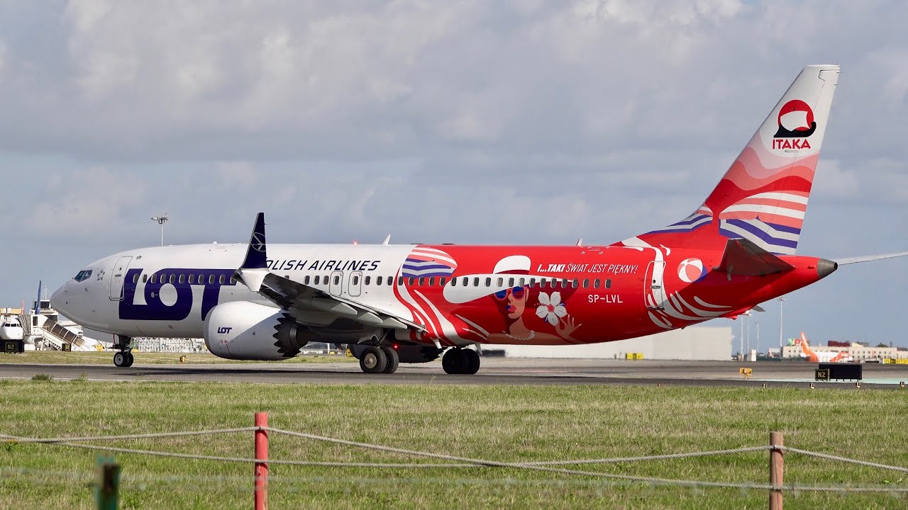 B737 MAX8 LOT Polish Airlines "ITAKA" Livery at Lisbon Airport - YouTube