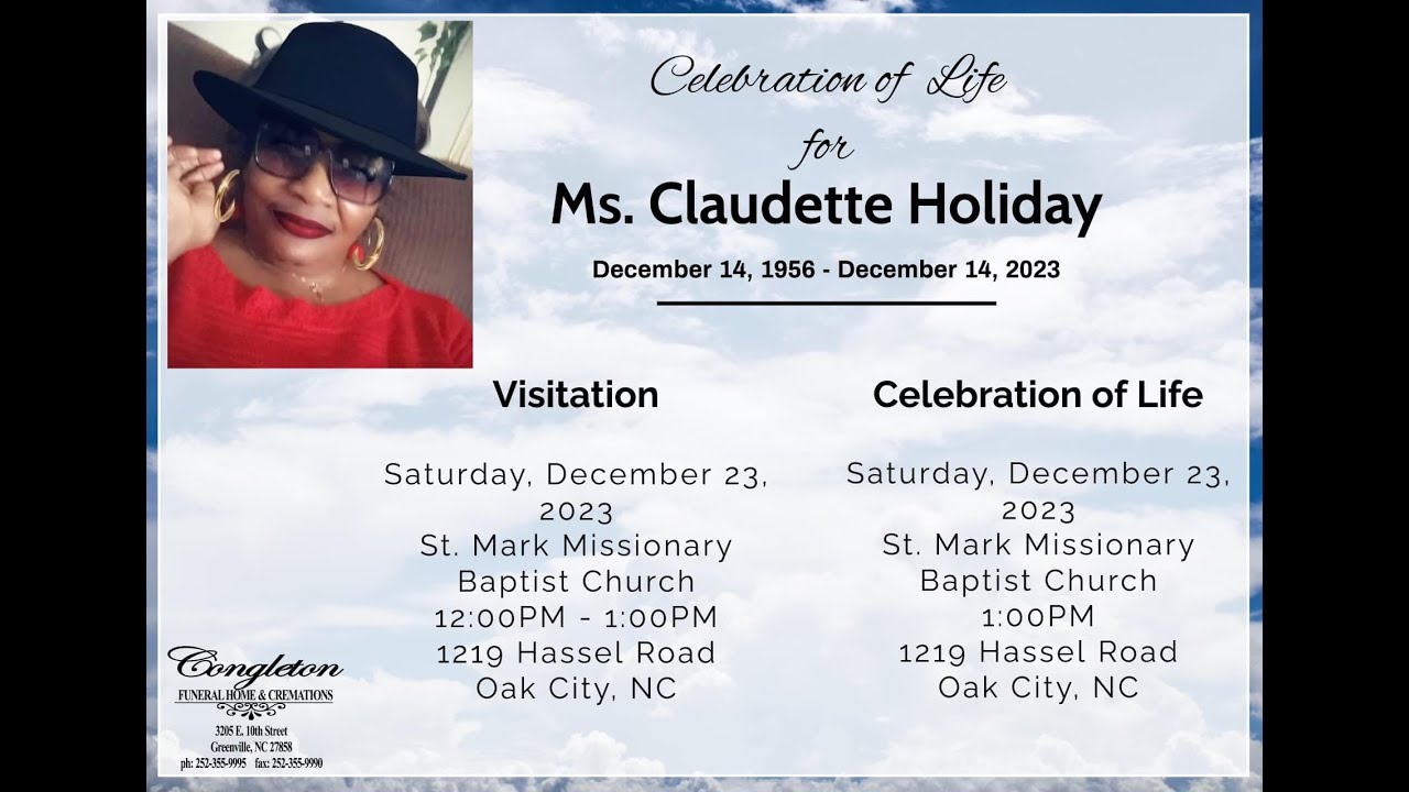 Homegoing Celebration for Ms. Claudette Holiday - YouTube