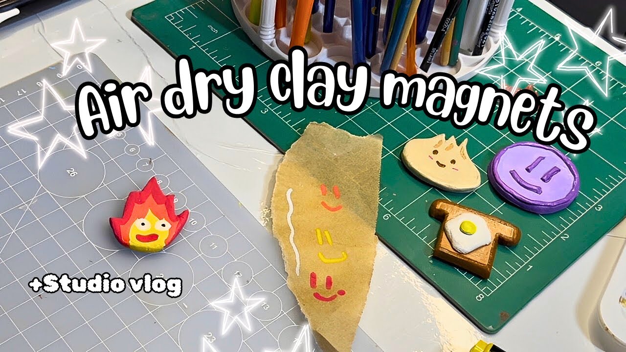 Making AIR DRY CLAY magnets + decor: Studio Vlog - YouTube