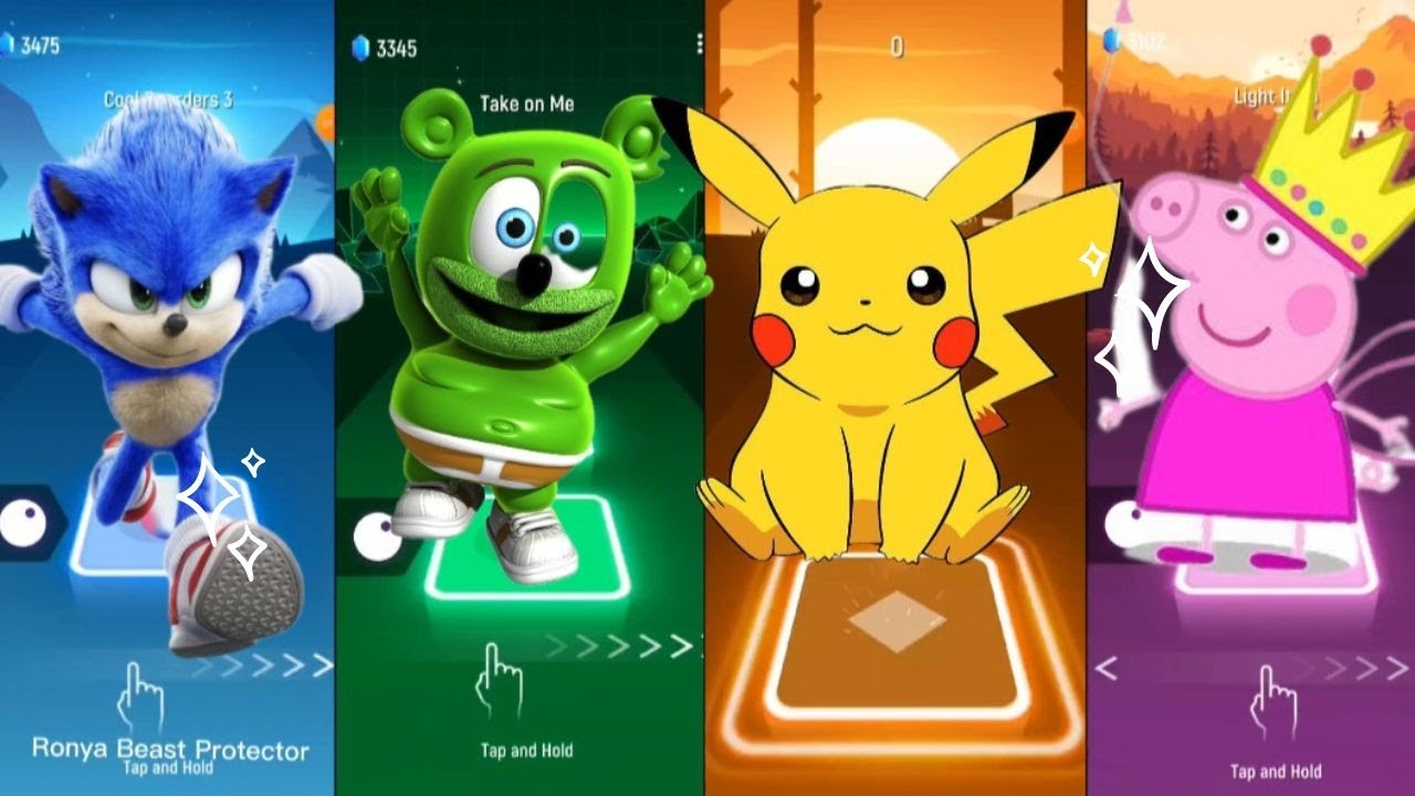 Sonic VS Gummy Bear VS Pikachu VS Peppa Pig - Tiles Hop EDM Rush - YouTube
