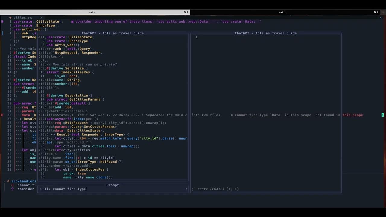 ChatGPT.nvim with ChatGPTEditWithInstructions command - YouTube