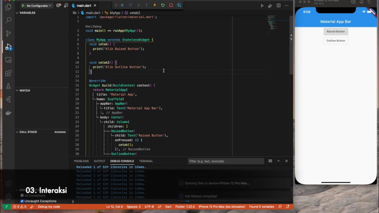 03 Flutter - Interaksi dengan membuat pelbagai butang dalam Flutter ...