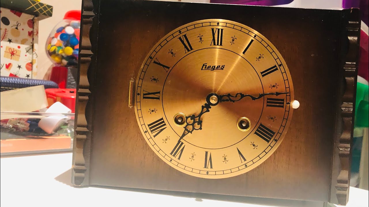 Heges mantle/shelf bim bam clock with an FHS movement - YouTube