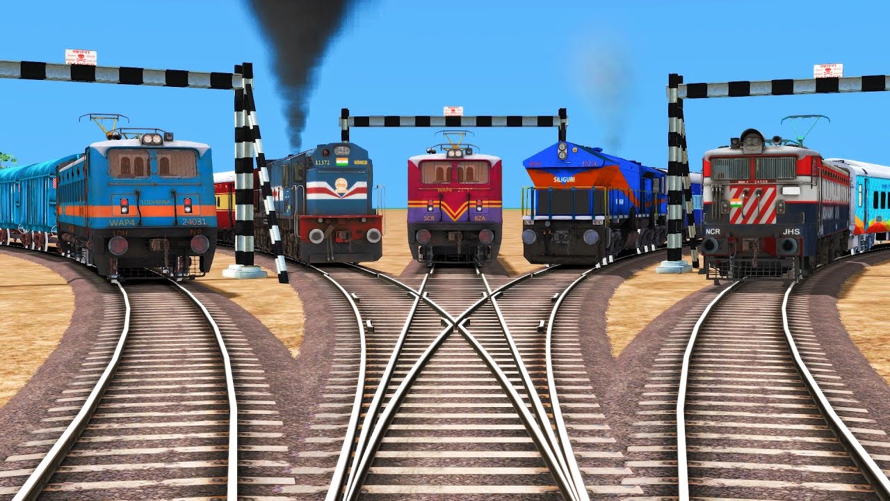 Five Trains Crossing Each Other on BUMPY FORKED RAILROAD TRACKS | Train Simulator 2022 - YouTube