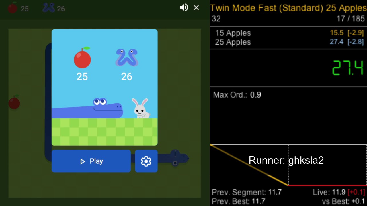 (WR) Google Snake Game: Twin Mode Fast (Standard) 25 Apples - YouTube