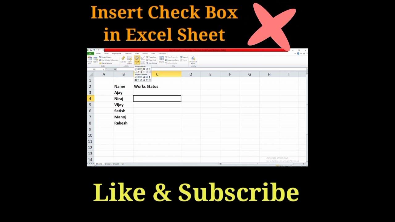 Insert Check Box In Excel Sheet shorts YouTube insert-check-box-in-excel-sheet-shorts-youtube