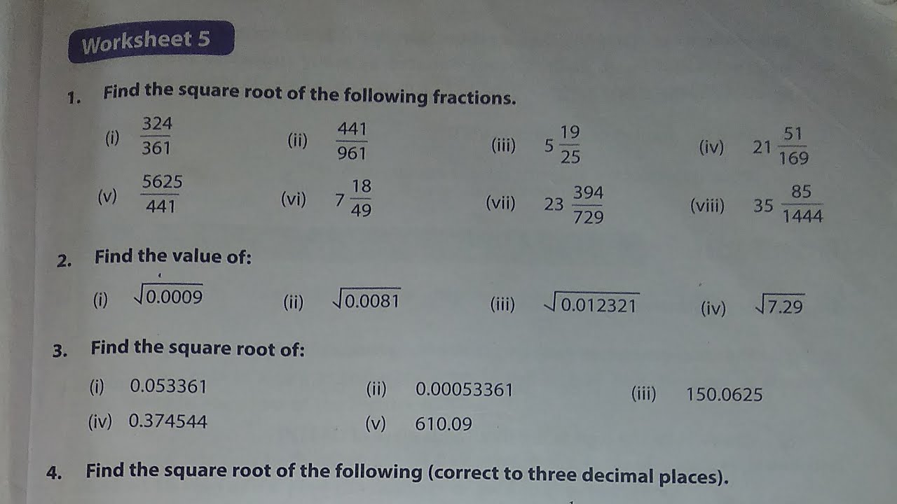 Dav Class 8 Math Chapter 1 Worksheet 5 (Q.No. 6&7) || Square And Square ...
