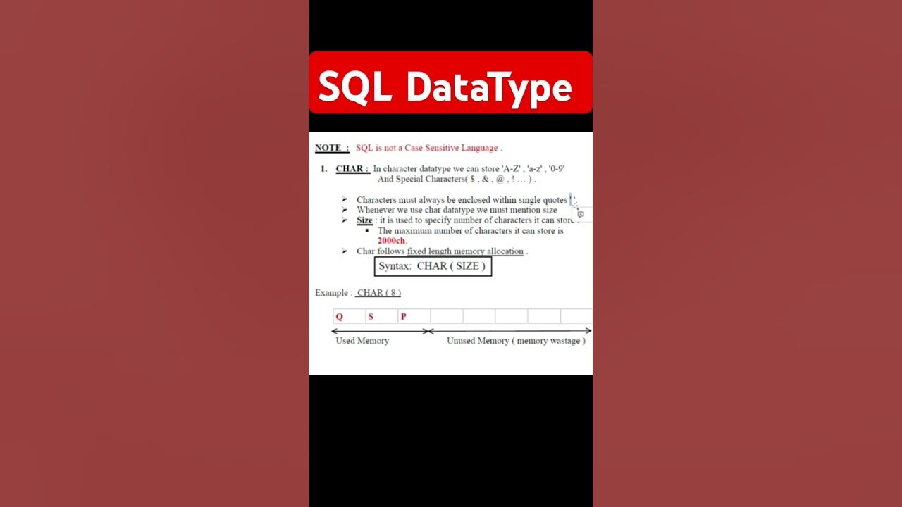 SQL datatypes #sqldatabase #datatypes #dbms #rdbms #2024 #char#varchar - YouTube