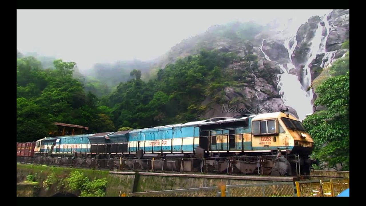 Dudhsagar waterfalls and Freight train in Rain.. - YouTube