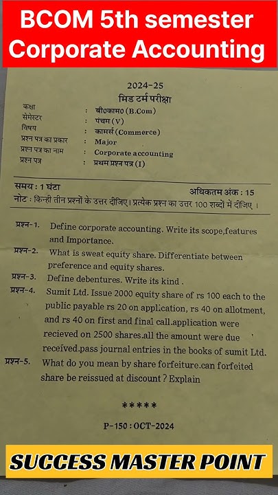 Mid term exam 2025 BCom 5th sem Corporate Accounting imp questions #shorts #viralvideo #bcom ...
