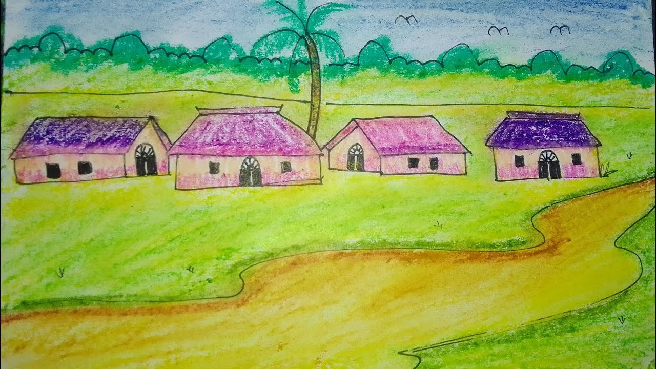 Beautiful Village Drawing For Kids||Art Kids||Drawing For Kids||# ...