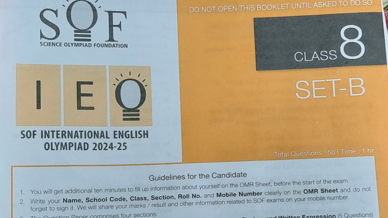 Class 8 English Olympiad Question Paper 2024-25 | SOF IEO Exam for ...