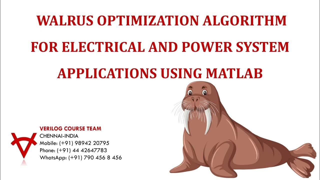 WALRUS OPTIMIZATION ALGORITHM FOR ELECTRICAL AND POWER SYSTEM APPLICATIONS USING MATLAB - YouTube