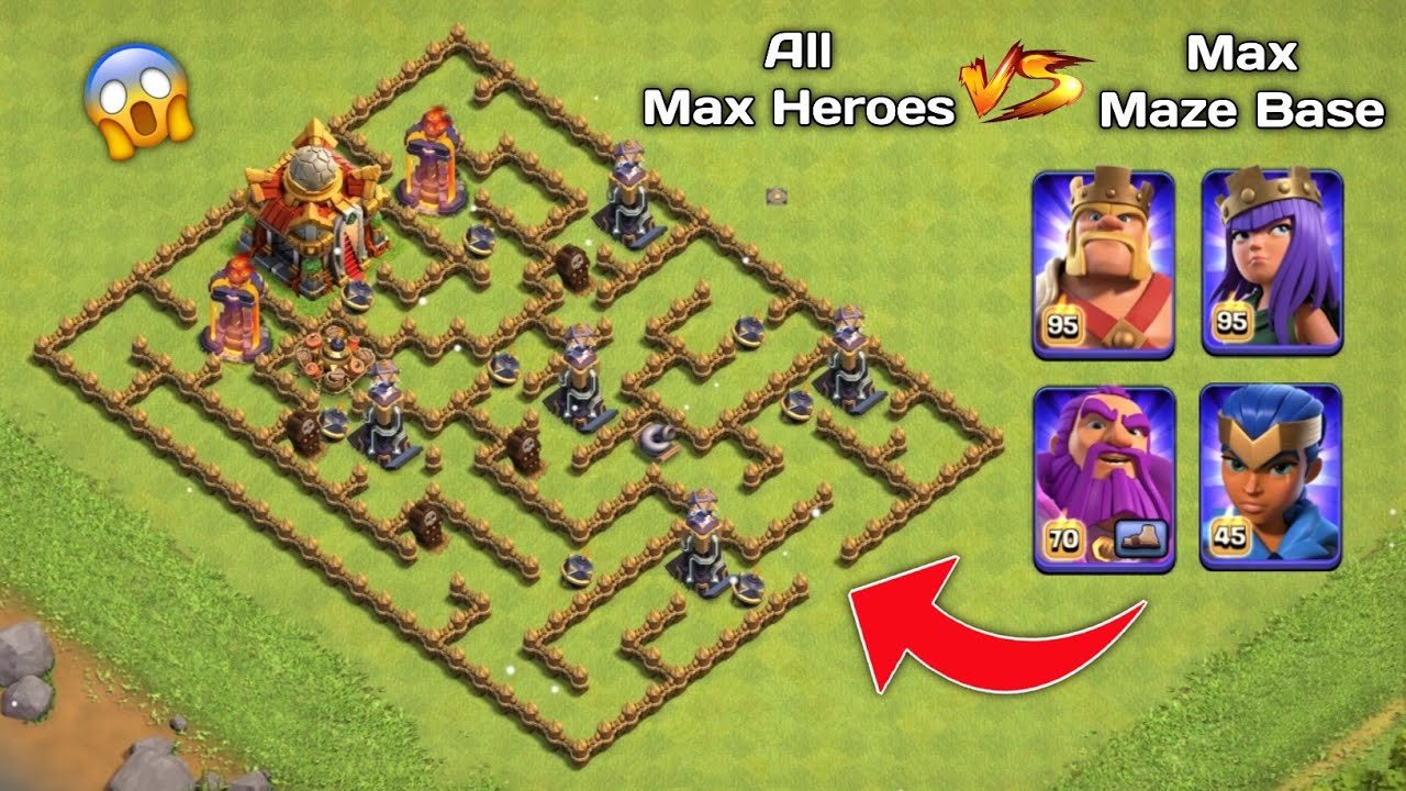 Coc All Max Heroes Vs Max Maze Base 2.0 |AS Clash| Clash of clans ...