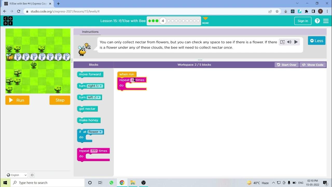 L15-4 |Code.org | Express-2021 | Lesson 15: If/Else with Bee | level 4 ...