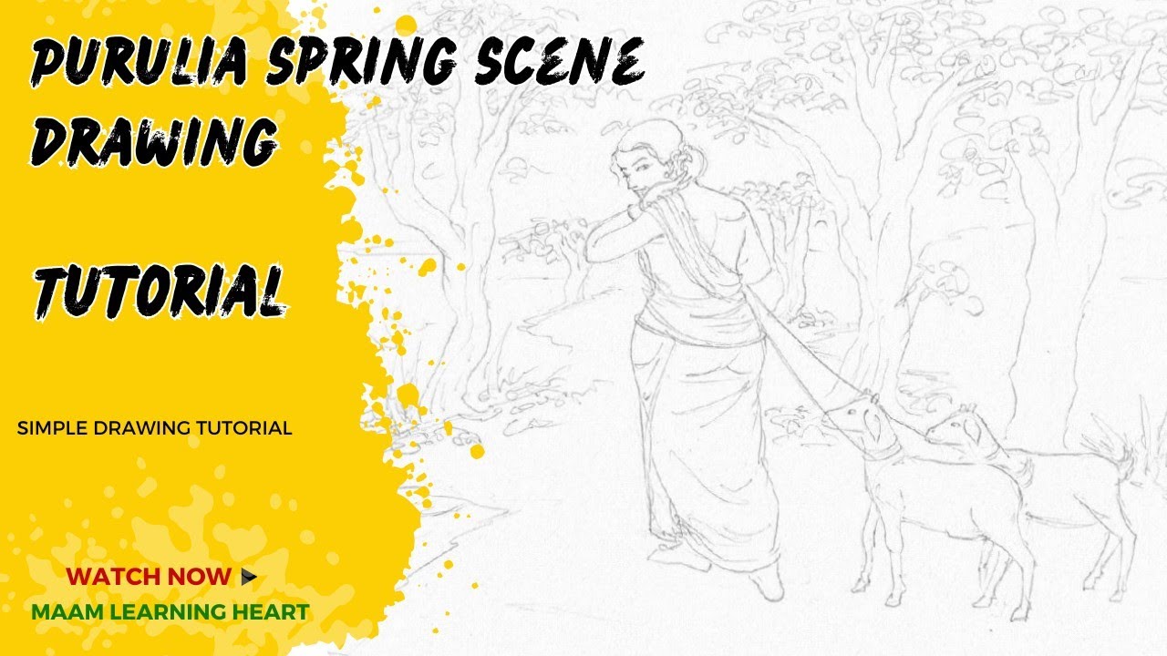 Spring scenery drawing with girl || spring season drawing_maam learning ...