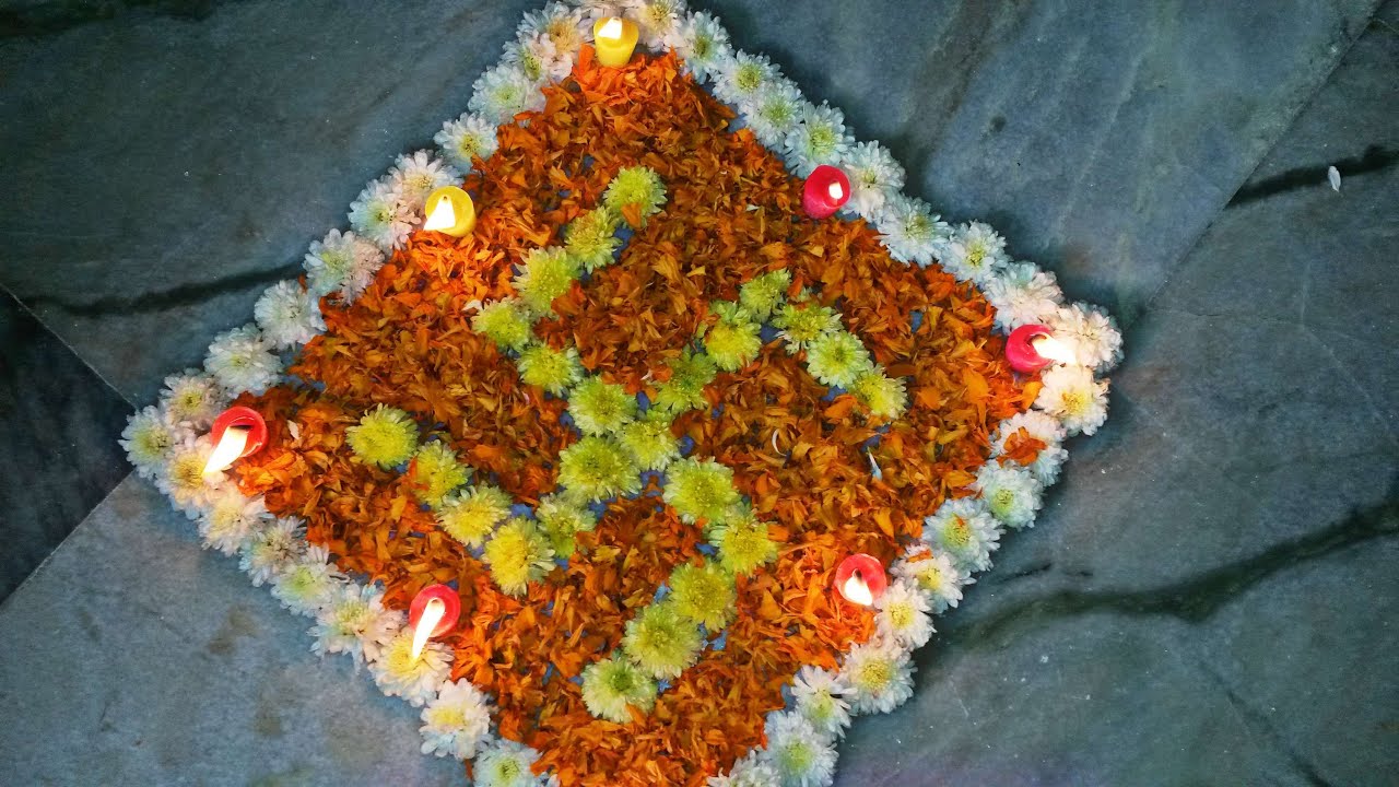 Sankranthi Rangoli Design with marigold flowers, How to make rangoli ...