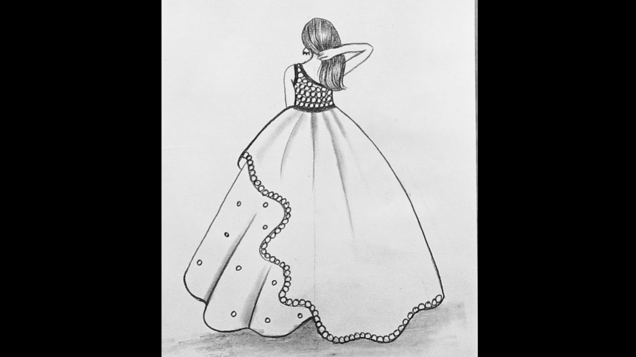 How to draw a back side girl wearing beautiful dress / pencil drawing ...