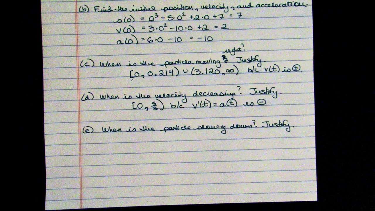 AP Calculus - Particle Motion, Part 2 (Examples) - YouTube