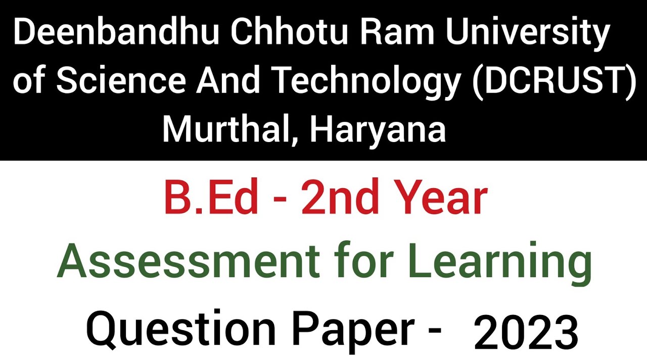 Paper - Assessment For Learning | DCRUST - June - 2023 Question paper ...