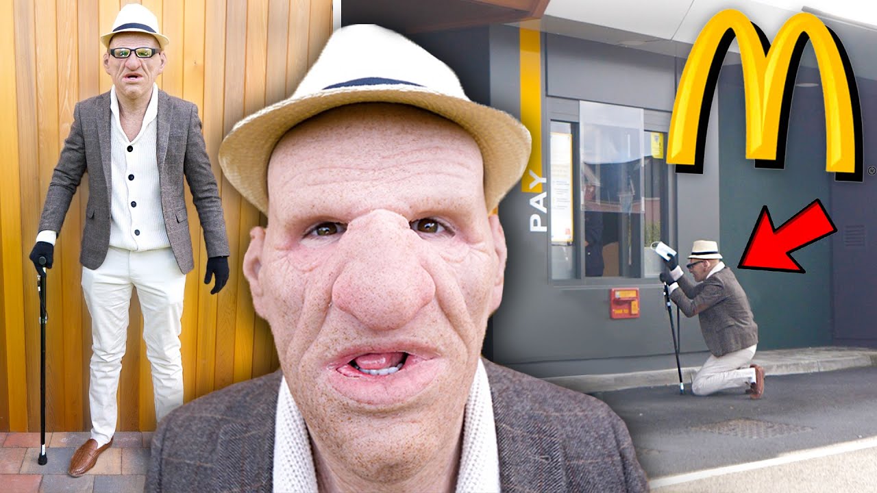 UNDERCOVER As An OLD MAN at McDonalds Drive Thru PRANK - YouTube