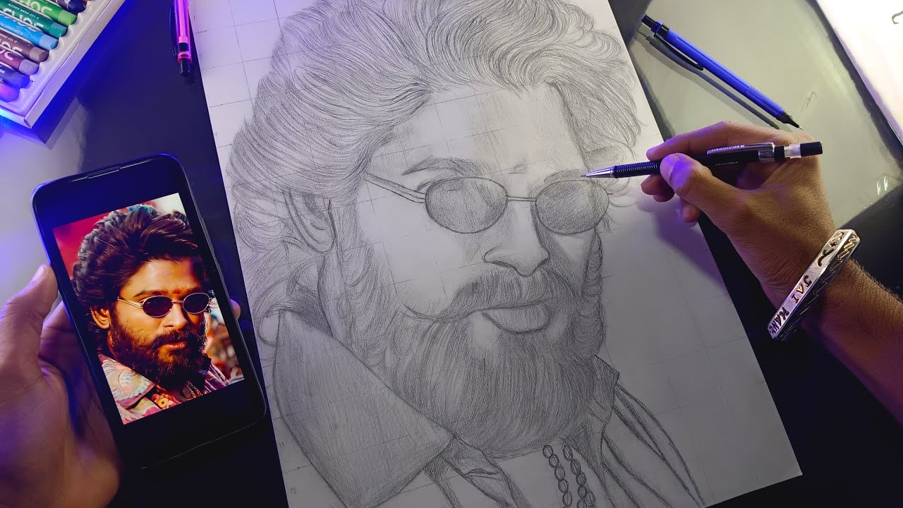 pushpa 2 drawing, allu arjun drawing step by step outline tutorial ll ...