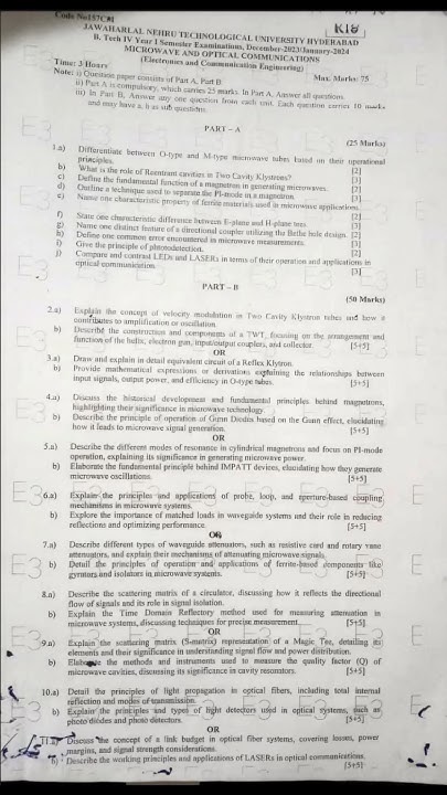 B-TECH JNTUH| R18 | ECE| MICROWAVE AND OPTICAL COMMUNICATION |QUESTION ...