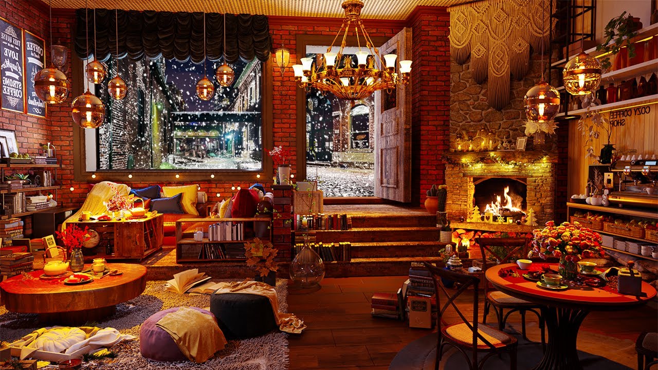 Winter Night at Cozy Coffee Shop Ambience with Relaxing Sweet Jazz ...