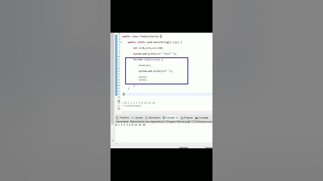 Fibonacci Series Using Java Programming Java Programming Code Developers Shortsvideo
