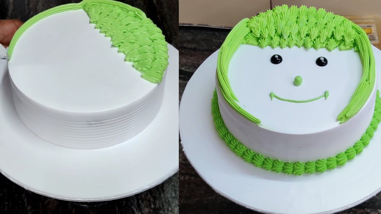Girls Face Cake Design | Green Colour Cake Design - YouTube