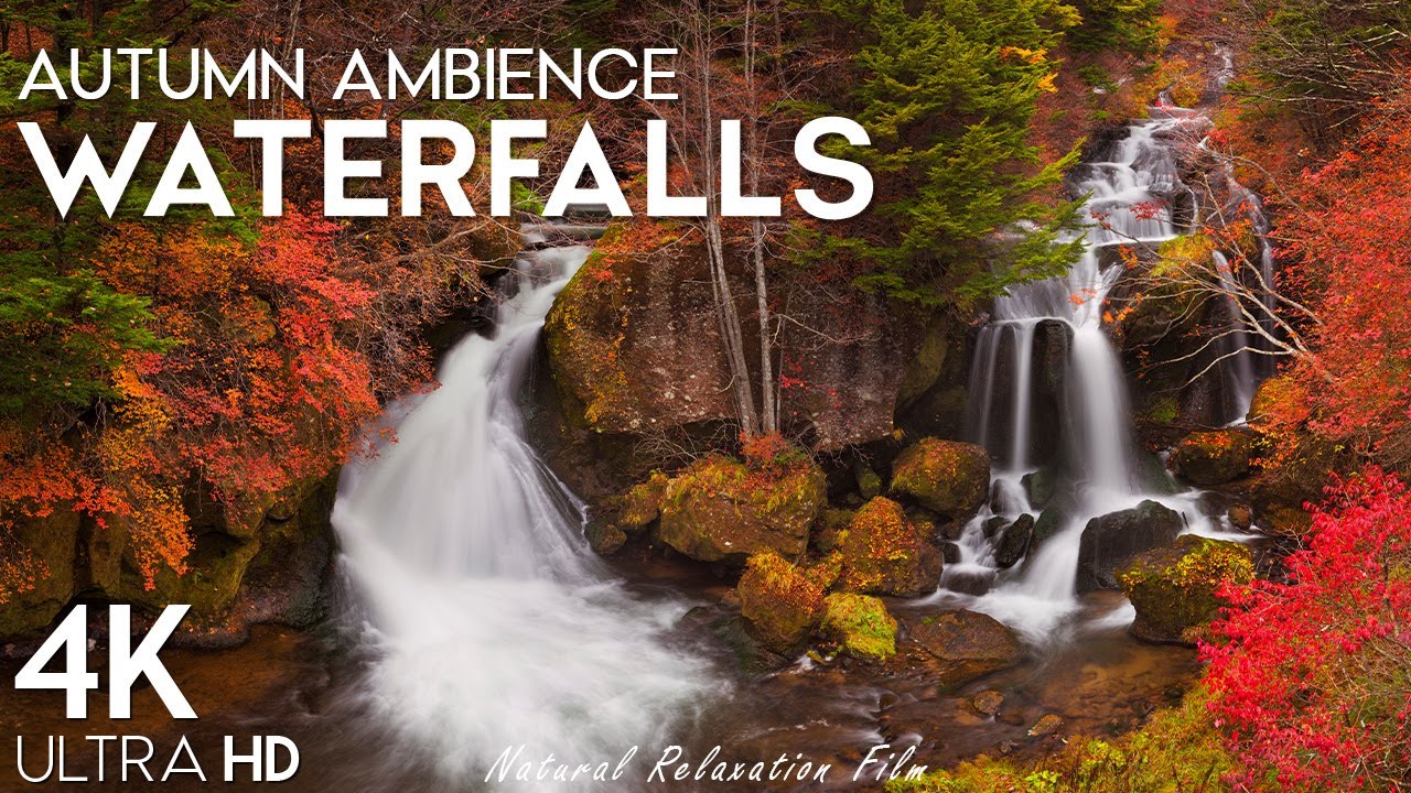 Autumn Waterfalls 4K Video - Scenic Relaxation Film With Relaxing Music ...