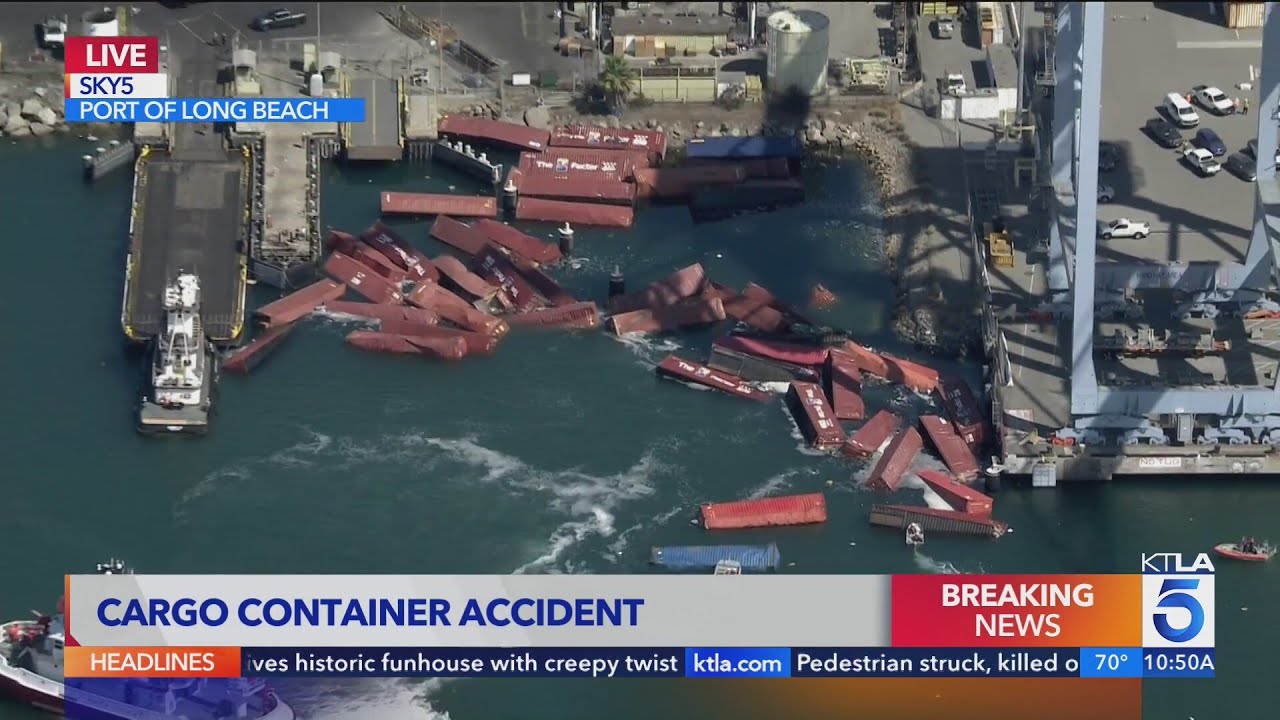 Dozens of cargo containers spill into Port of Long Beach - YouTube