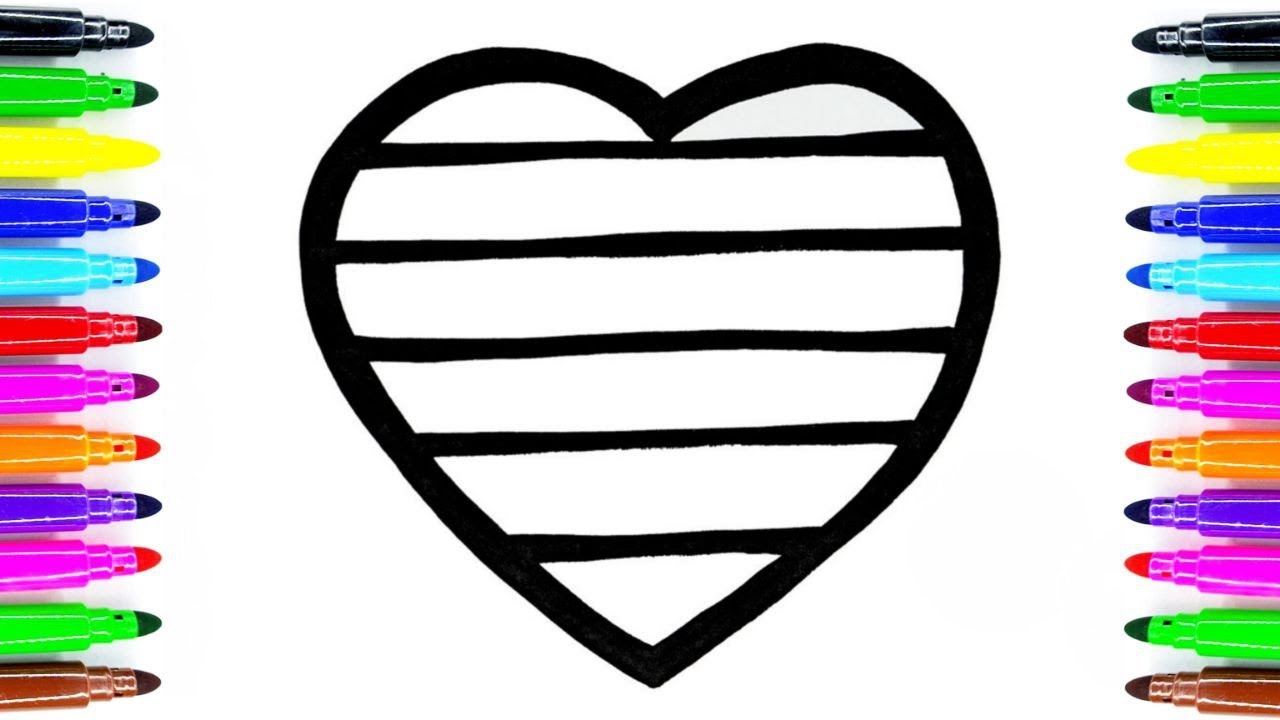 How to draw a colored heart for kids ️Teaching heart drawing for ...